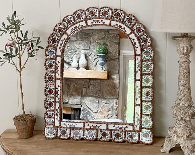 Mediterranean Tiles Arch Mirror, Bohemian Mirror, Spanish Peruvian ...