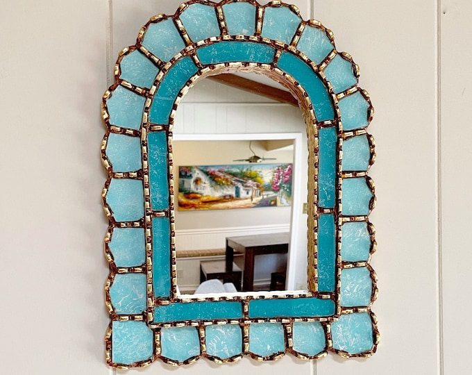 Aqua Blue Arch Mirror, Mediterranean Blue Arch Mirror, Spanish Mirror ...