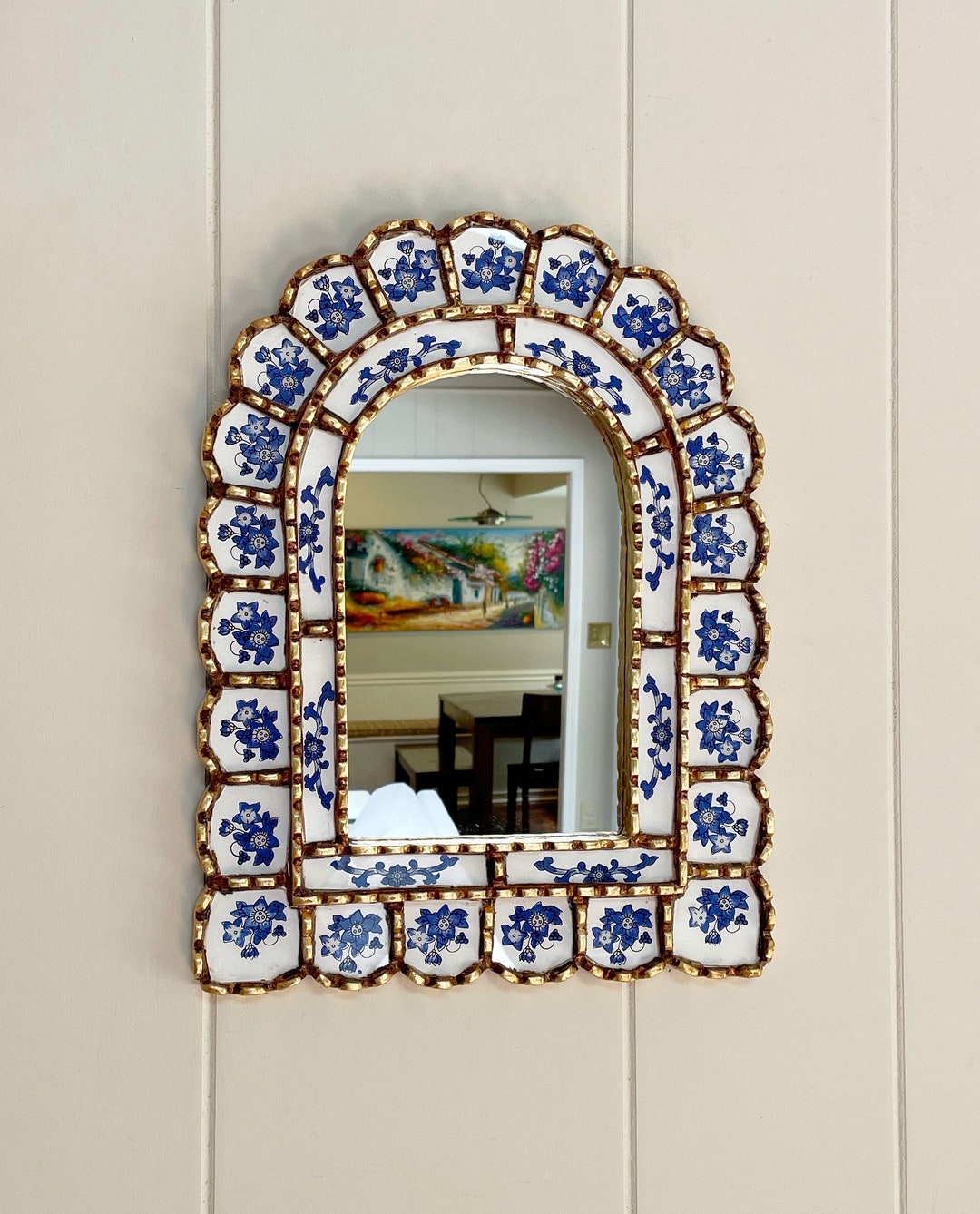 Spanish Arch Mirror, Blue and White Arch Mirror, Mediterranean Mirror ...