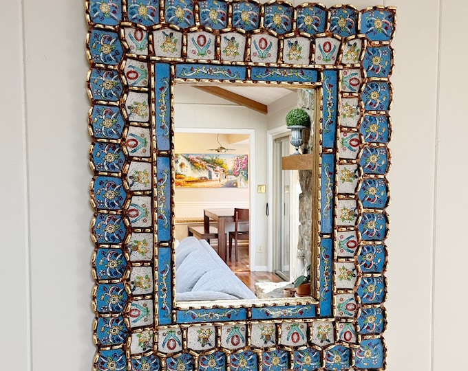Handmade Peruvian Painted Glass Mirror, Spanish Mirror, Mediterranean ...