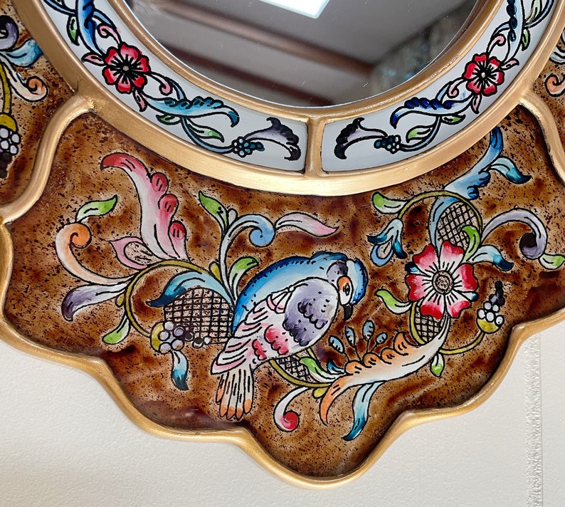 Painted Glass Mirror With Birds Peruvian Mirror Spanish - Etsy