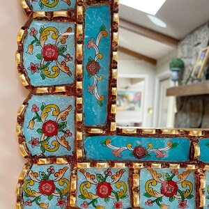 Aqua Blue Arch Mirror With Flowers, Mediterranean Arch Mirror, Spanish ...