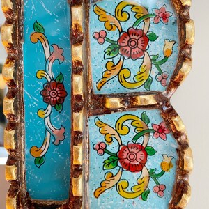 Aqua Blue Arch Mirror With Flowers, Mediterranean Arch Mirror, Spanish ...