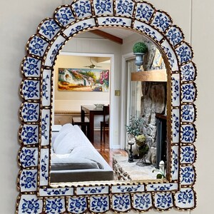 Blue and White Painted Glass Arch Mirror, Spanish Arch Mirror, Peruvian ...