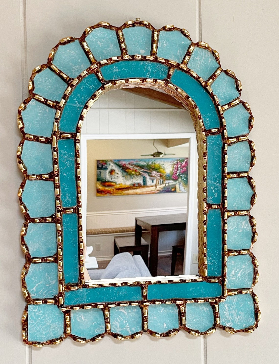 Aqua Blue Arch Mirror Mediterranean Blue Arch Mirror Spanish - Etsy