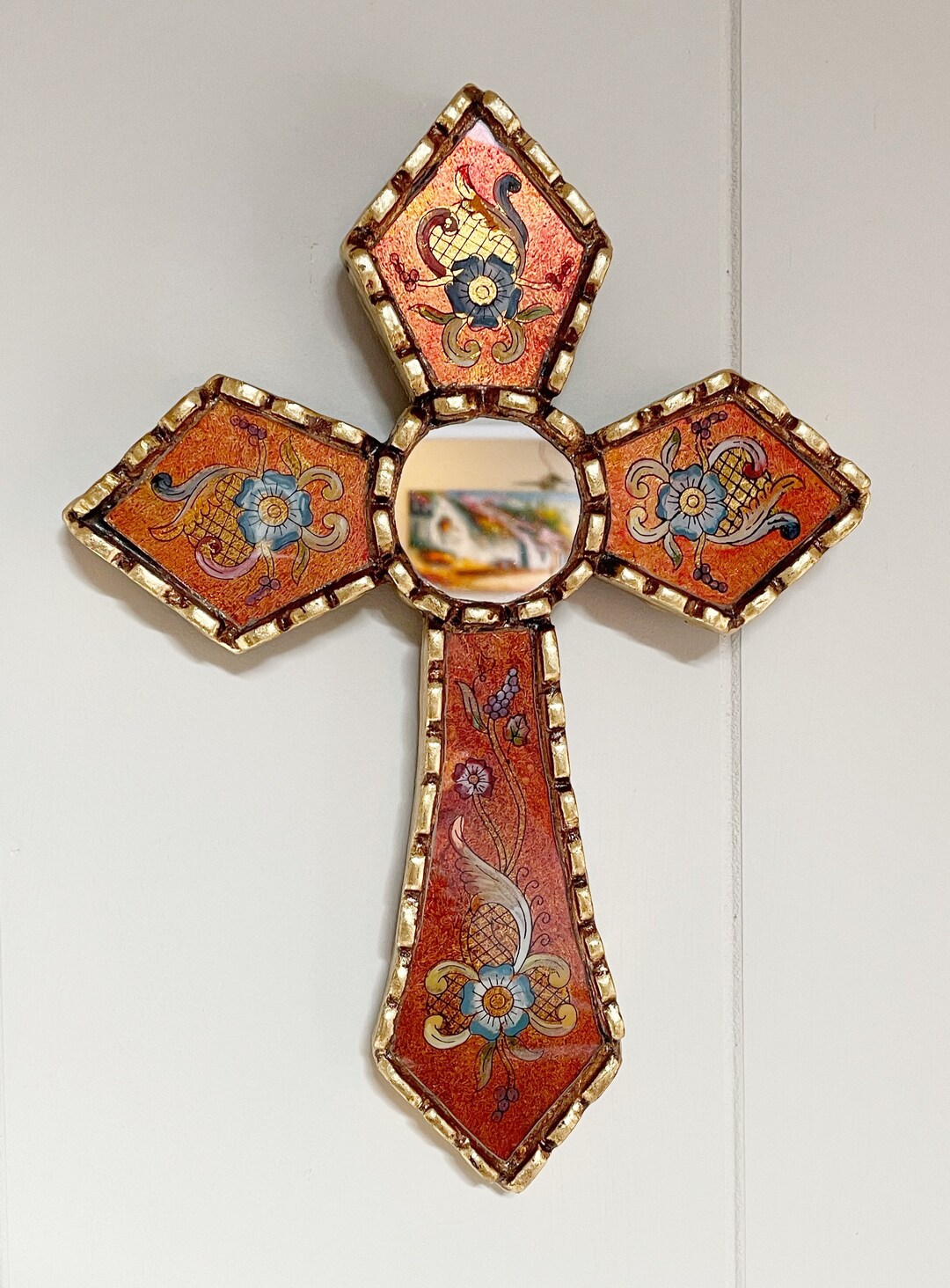 Handmade Peruvian Cross, Spanish Cross, Painted Glass Cross, Tole ...
