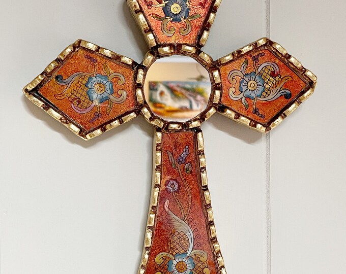 Handmade Peruvian Cross, Spanish Cross, Painted Glass Cross, Tole ...