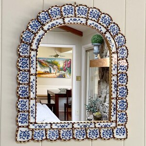 Blue and White Painted Glass Arch Mirror, Spanish Arch Mirror, Peruvian ...