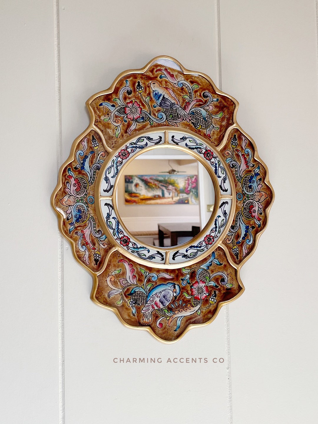 Painted Glass Mirror With Birds, Peruvian Mirror, Spanish Mirror ...