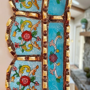 Aqua Blue Arch Mirror With Flowers, Mediterranean Arch Mirror, Spanish ...