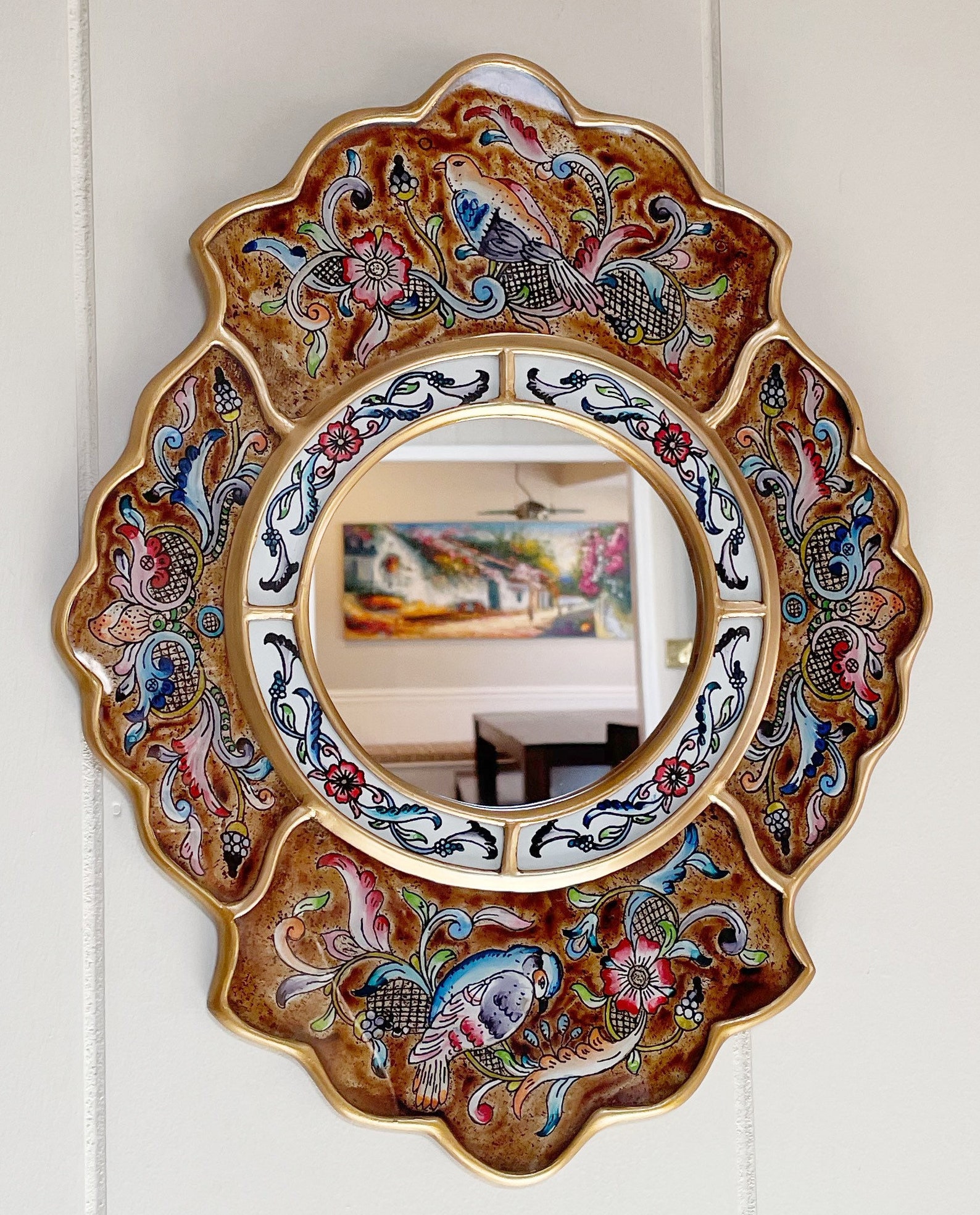 Painted Glass Mirror With Birds, Peruvian Mirror, Spanish Mirror ...