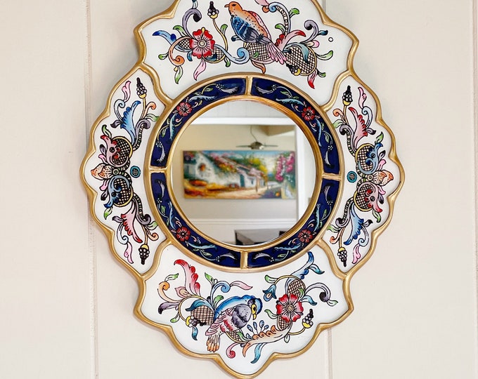Handmade Peruvian Painted Glass Mirror, Tole Painted Mirror, Tropical ...
