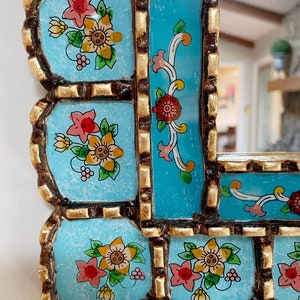 Aqua Blue Arch Mirror With Flowers, Mediterranean Arch Mirror, Spanish ...