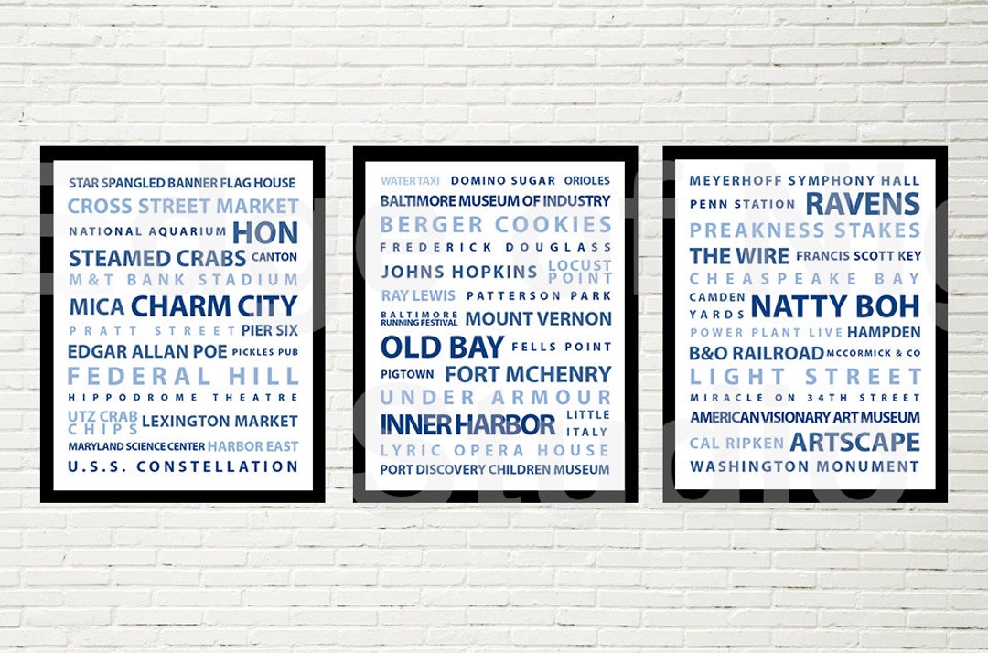 Baltimore Word Collage Wall Art 3 Digital Download Prints 8.5x11 11x14 ...