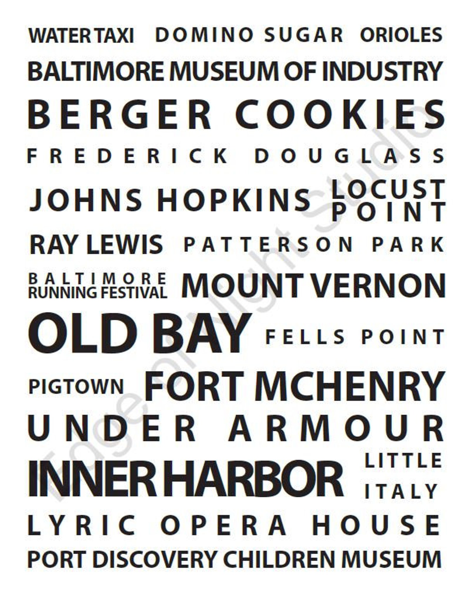 3 Word Collage Prints Baltimore Digital Download 8.5x11 11x14 Wall Art ...
