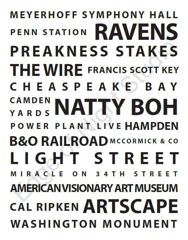 3 Word Collage Prints Baltimore Digital Download 8.5x11 11x14 Wall Art ...