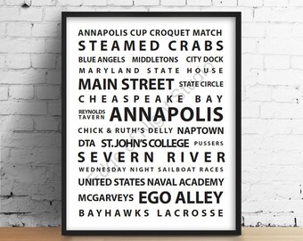 Annapolis Naptown DTA Maryland Word Collage Wall Art Print Digital ...