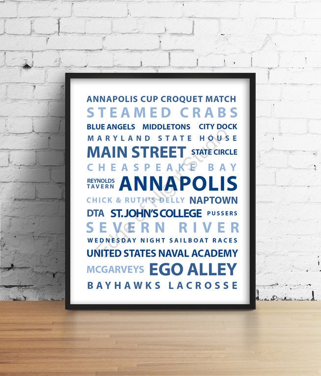 Annapolis Naptown DTA Maryland Word Collage Wall Art Print Digital ...