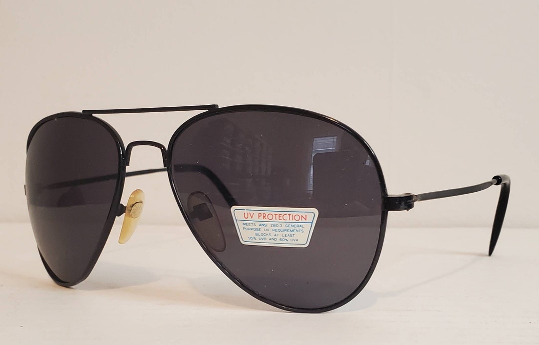 Vintage Double Bridge Aviators Sunglasses // Black Metal Frames // All ...