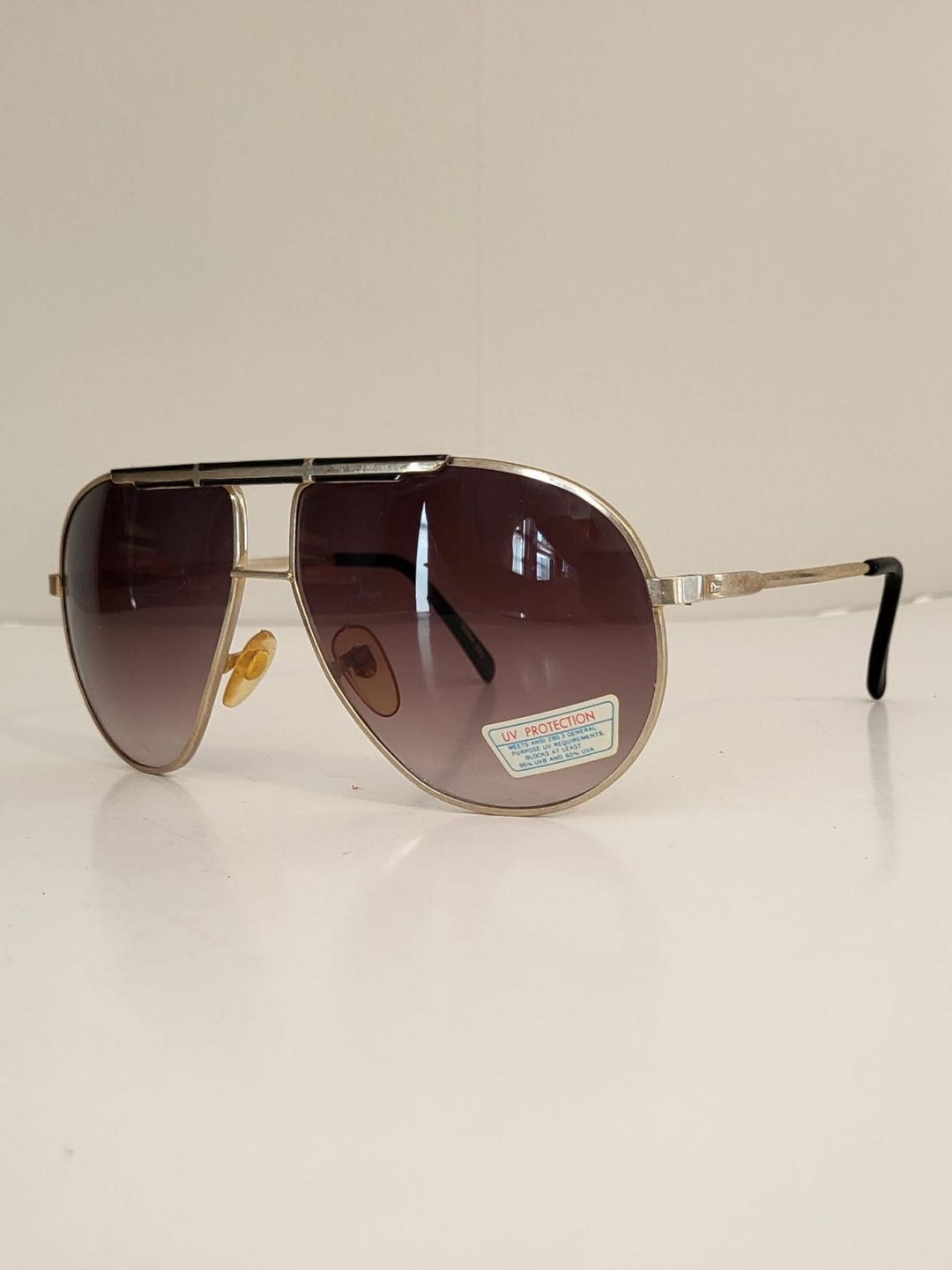Vintage Double Bridge Aviator Sunglasses // Gradient Lens // Gold Metal ...