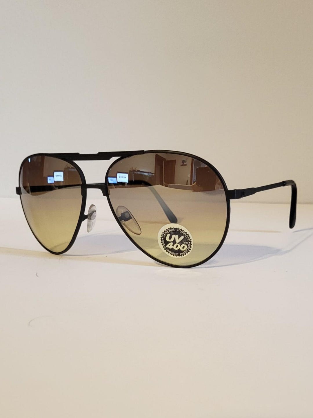 Vintage Aviator Double Bridge Sunglasses // Matte Black Metal Frames ...