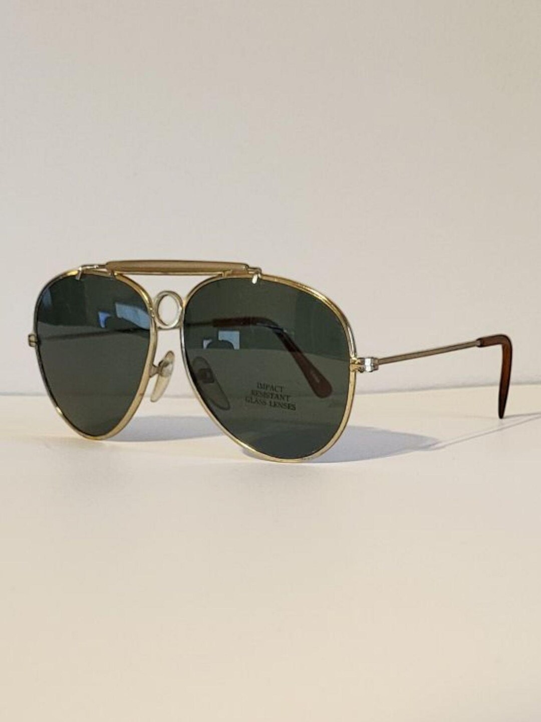 Vintage Double Bridge Aviator Sunglasses // Gold Metal Frames With ...