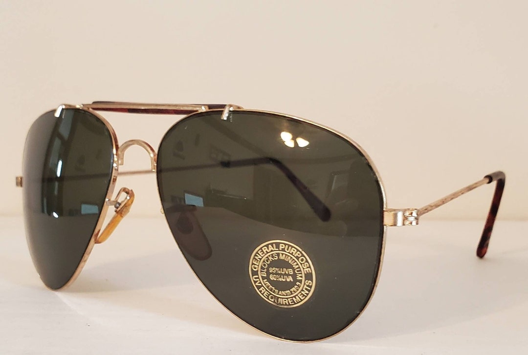 Vintage Double Bridge Aviator Sunglasses // Gold Metal Frames With ...