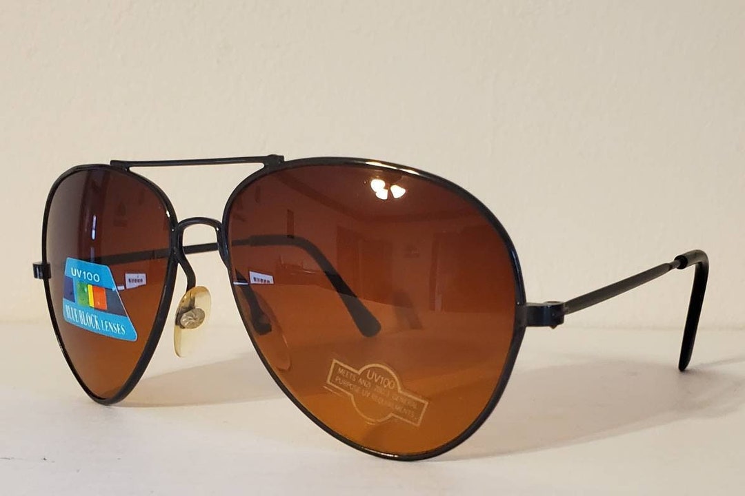Vintage Double Bridge Aviator Sunglasses // Blue Blocker Lenses ...
