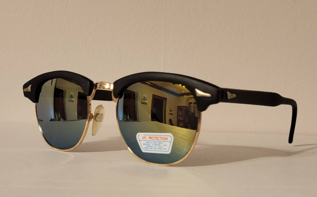 Vintage Clubmaster Sunglasses // Matte Black Browline // Classic Gold ...