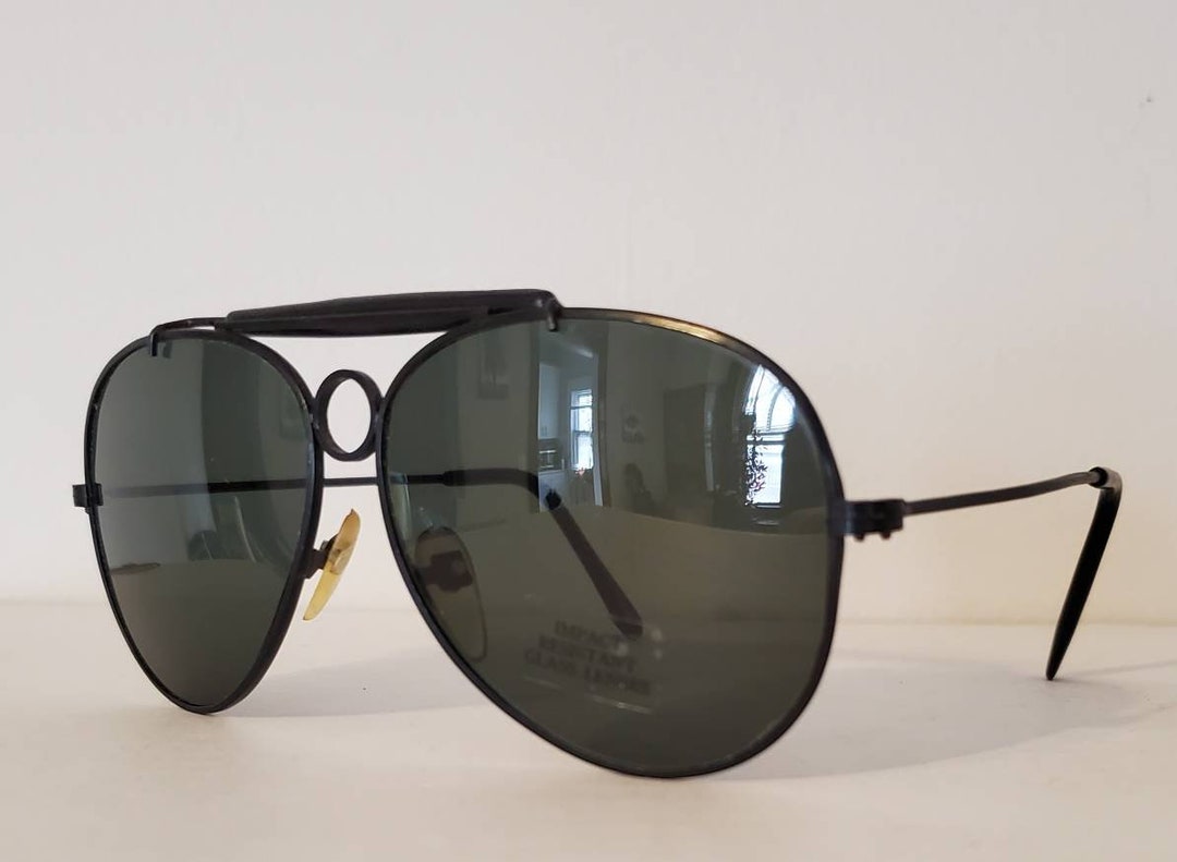 Vintage Double Bridge Aviators Sunglasses // Black Metal Frames ...
