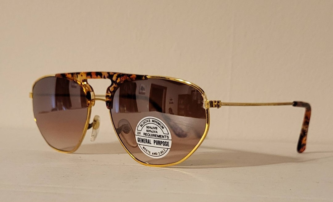 Vintage Sunglasses // Rectangular Aviator Frame // Gold Frames W Funky ...