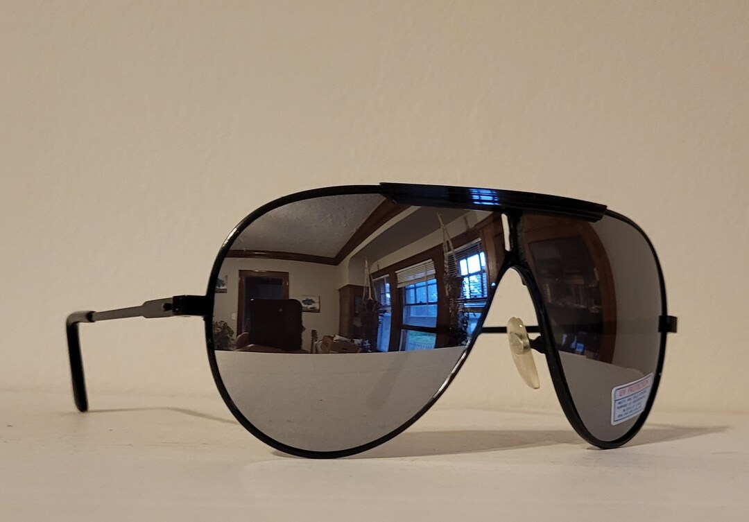 Vintage Aviator Double Bridge Sunglasses // Glossy Black Metal Frames ...