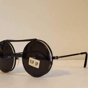Vintage Round Flipper Sunglasses // Black Metal Teashades With Dark ...