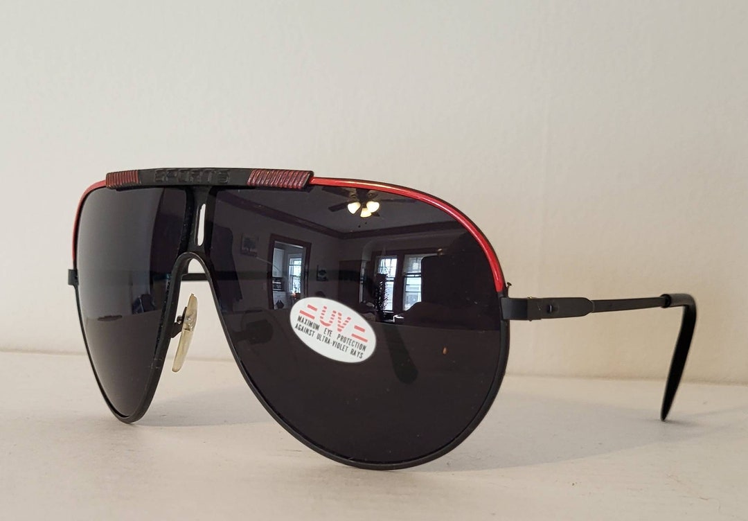 Vintage Aviator Teardrop Sunglasses // Black Metal Frames W Red Stripe ...