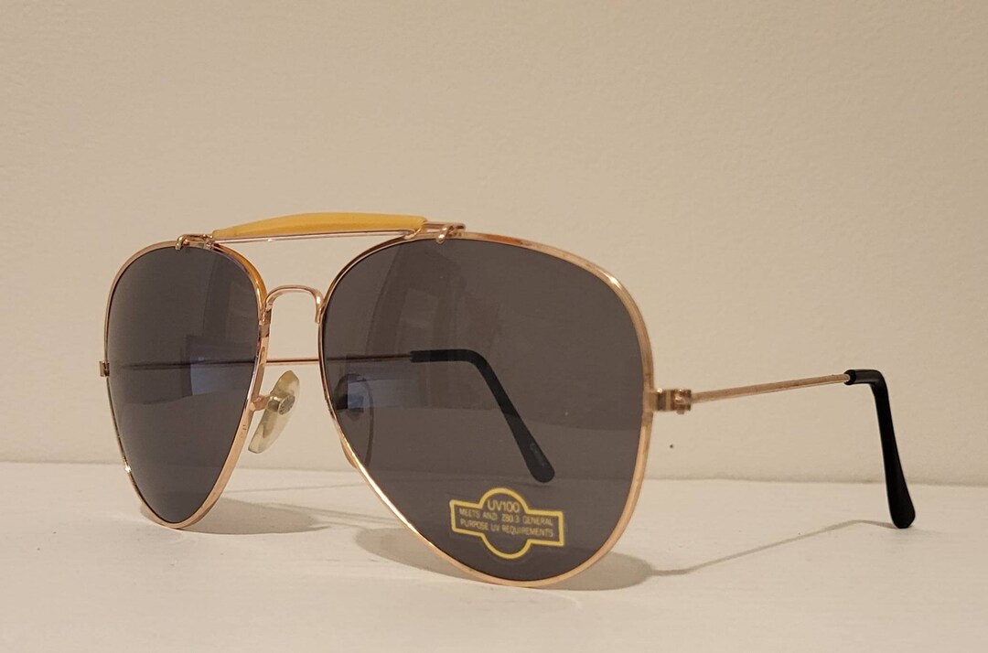 Vintage Double Bridge Aviator Sunglasses // Silver Metal Frames With ...