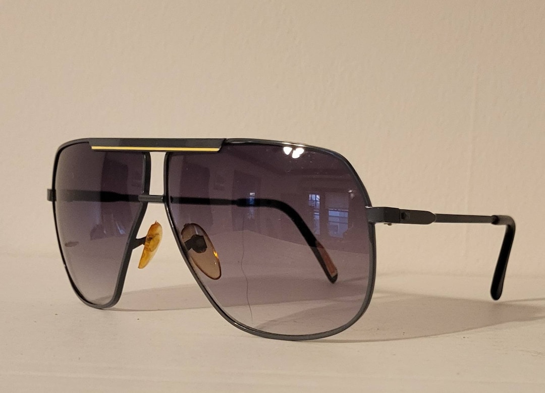 Vintage Double Bridge Aviator Sunglasses // Sleek Charcoal Gray Metal ...
