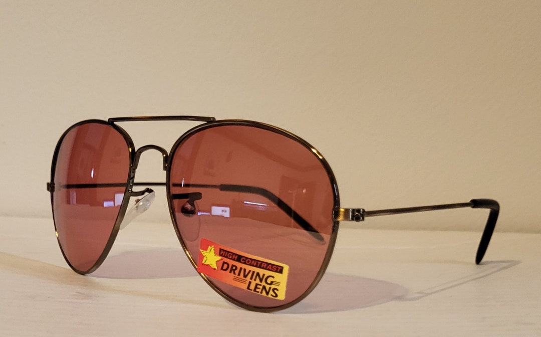Vintage Aviator Sunglasses // Rose Red Driving Lenses // Copper Bronze ...