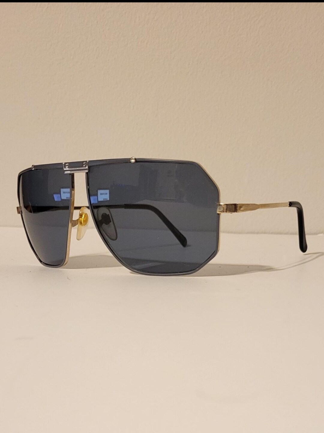 Vintage Double Bridge Aviator Sunglasses // Gold Metal Frames With Grey ...