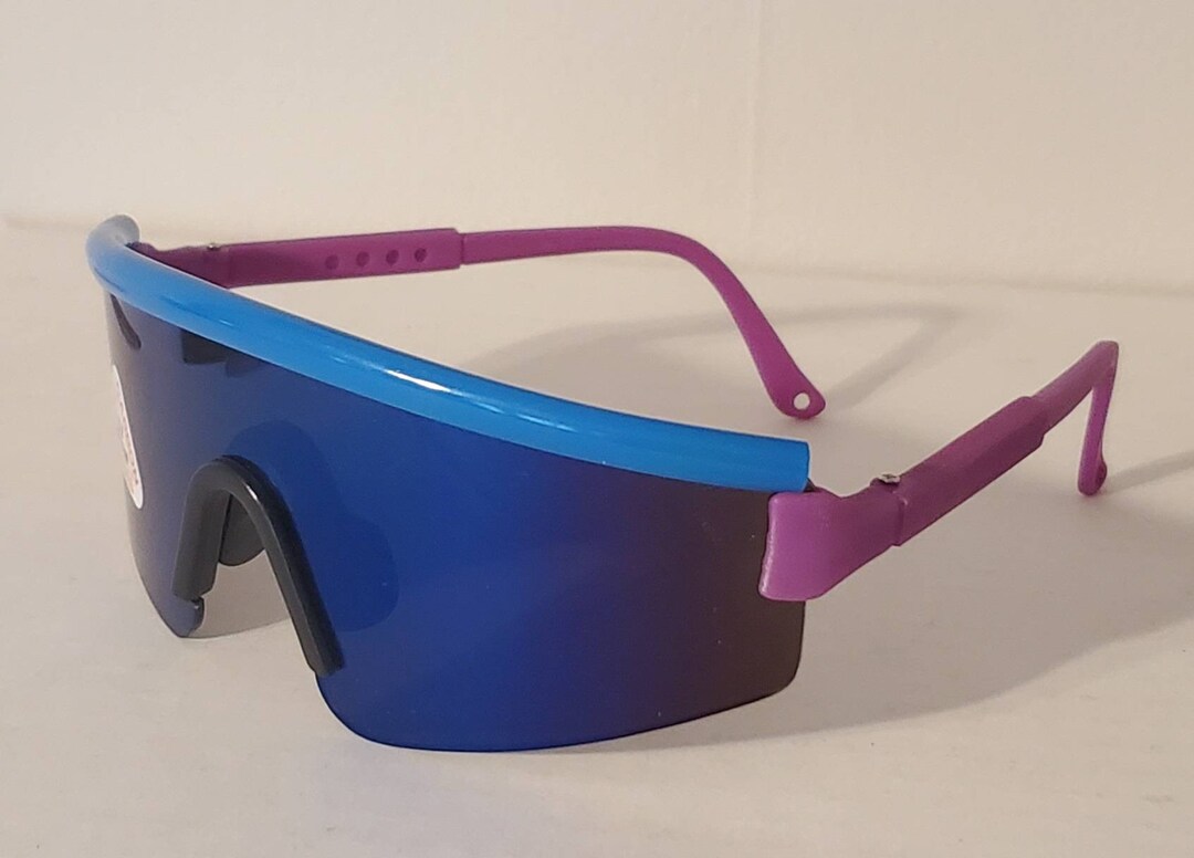Vintage Sports Sunglasses // Blue Tint Lenses // Blue + Purple Rubber ...