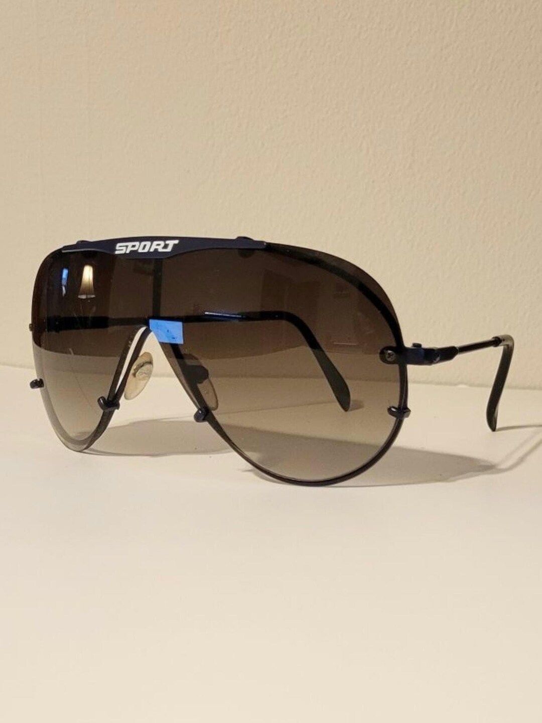 Vintage Aviator Sunglasses // Single Lens // Uni-lens // Dark Navy Blue ...