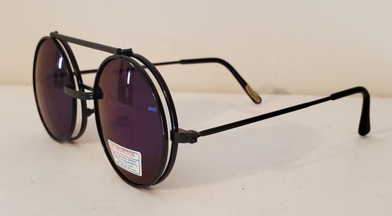 Vintage Round Flipper Sunglasses Black Metal Teashades With Deep Purple Lens Blue Lens Hippie Retro Steampunk Flip up Shades Etsy Canada