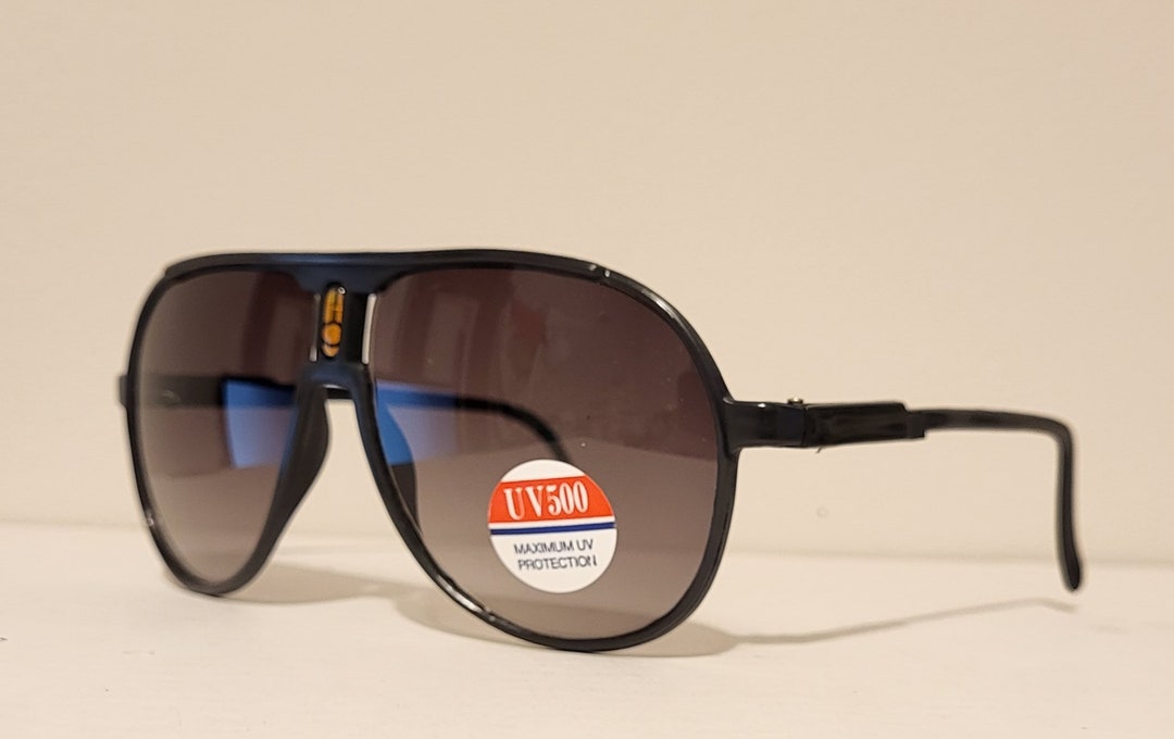 Vintage Aviator Sunglasses // Glossy Black Plastic Frames // Gold ...