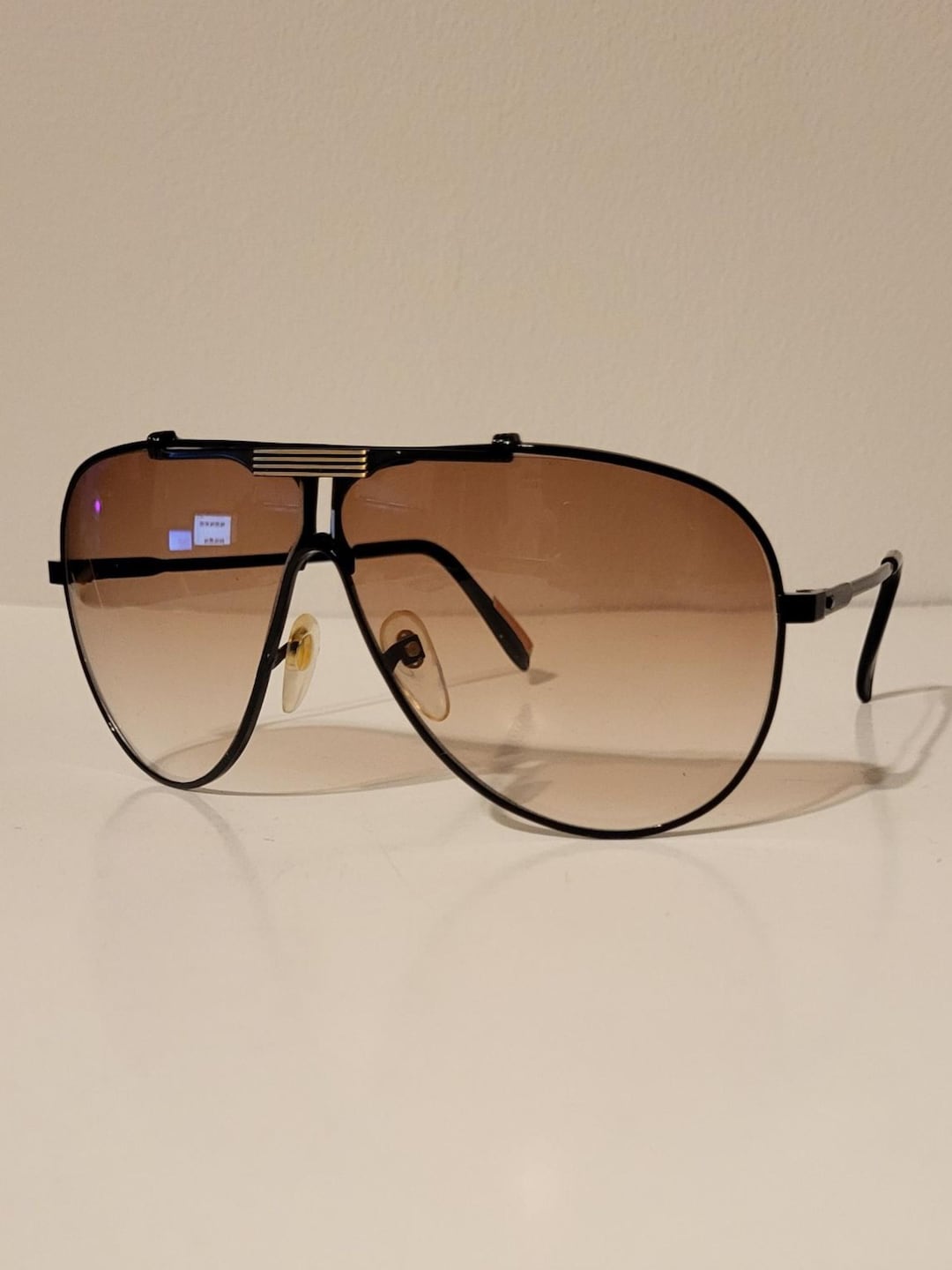 Vintage Aviator Double Bridge Sunglasses // Glossy Black Metal Frames ...
