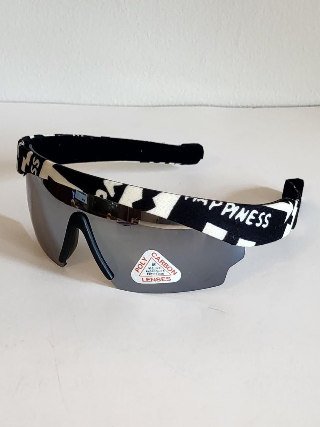 Vintage 90s Wraparound Shield Sunglasses – Black & White Cloth Covering ...