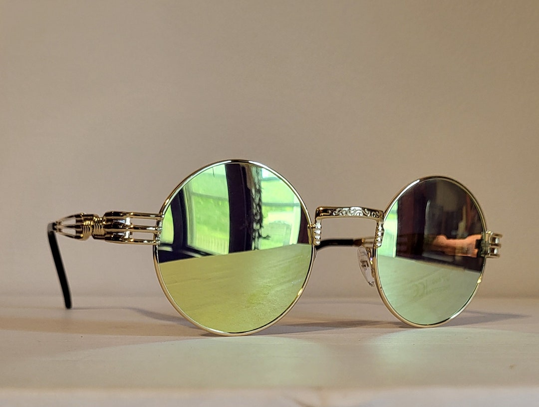 Vintage Round Sunglasses // Gold Metal Teashades With Funky Corkscrew ...