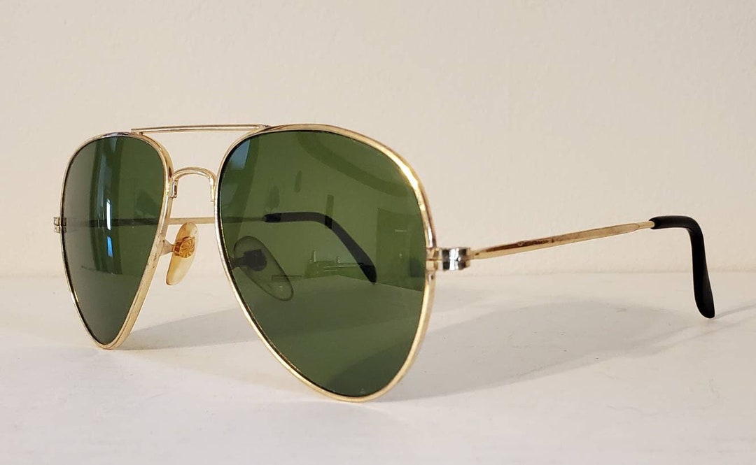 Vintage Double Bridge Aviators Sunglasses // Gold Frames // Green ...