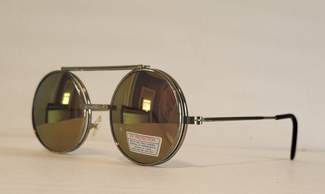 Vintage Round Flipper Sunglasses // Gold Metal Teashades With Rose Gold ...