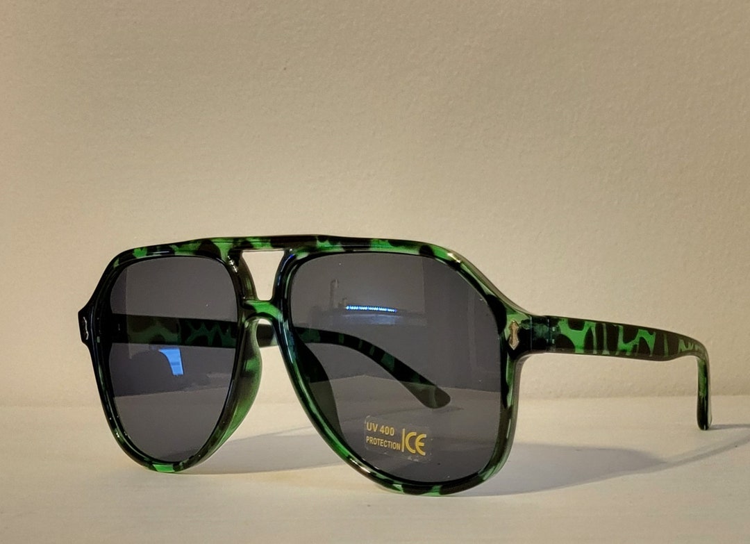 Vintage Aviator Double Bridge Sunglasses // Funky Green Tortoise Shell ...
