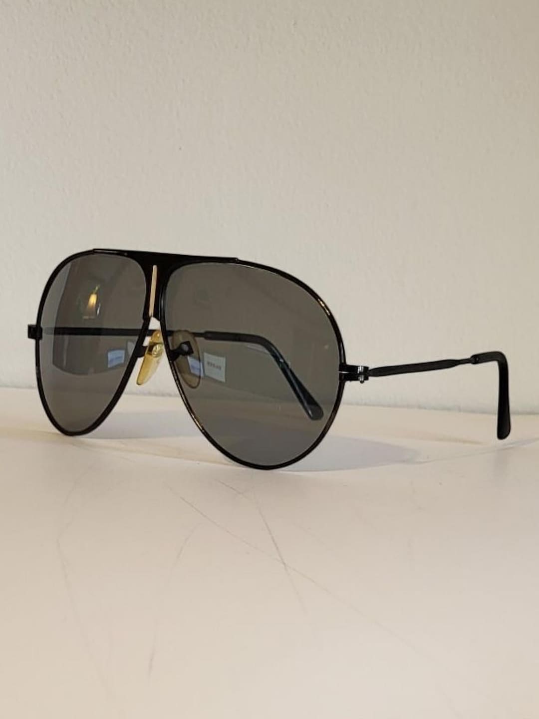 Vintage Aviator Sunglasses // True Vintage // Sleek Black Metal ...
