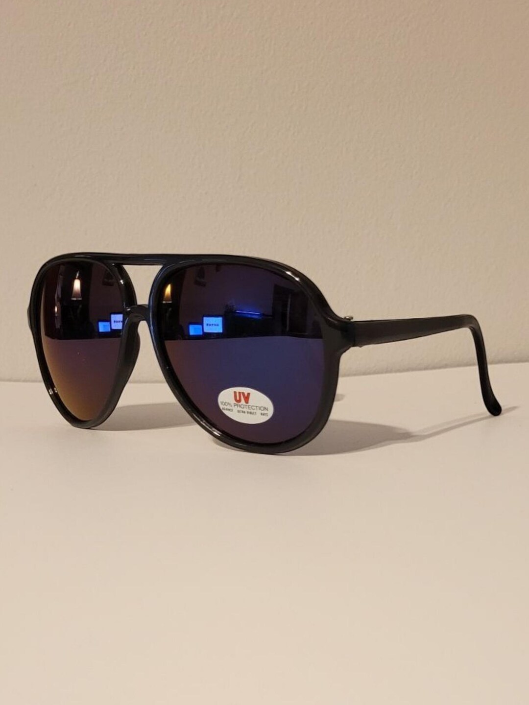 Vintage Aviator Sunglasses // Glossy Black Plastic Basic Aviators ...